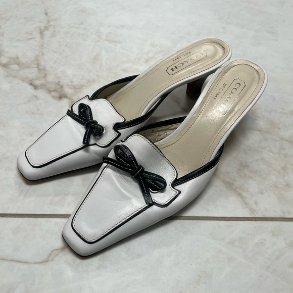 Coach | Shoes | Coach White Leather Marielle Kitten Heel Mules Size 6 ...